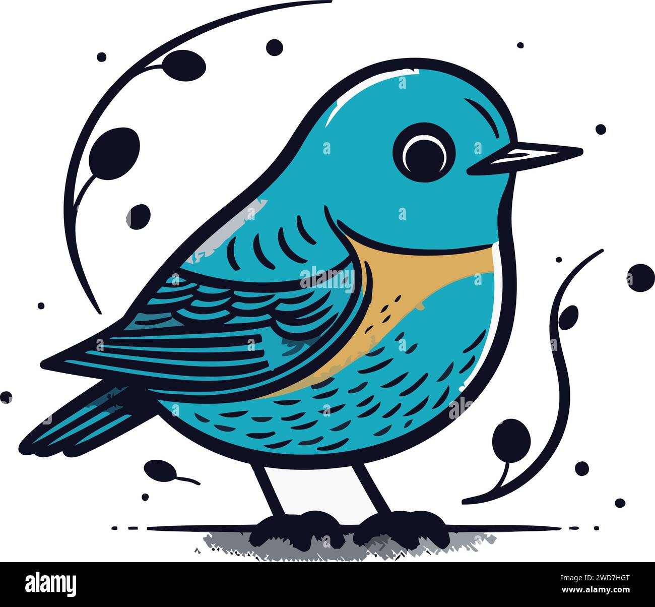 Vector illustration of a blue bird on a white background. Hand drawing ...