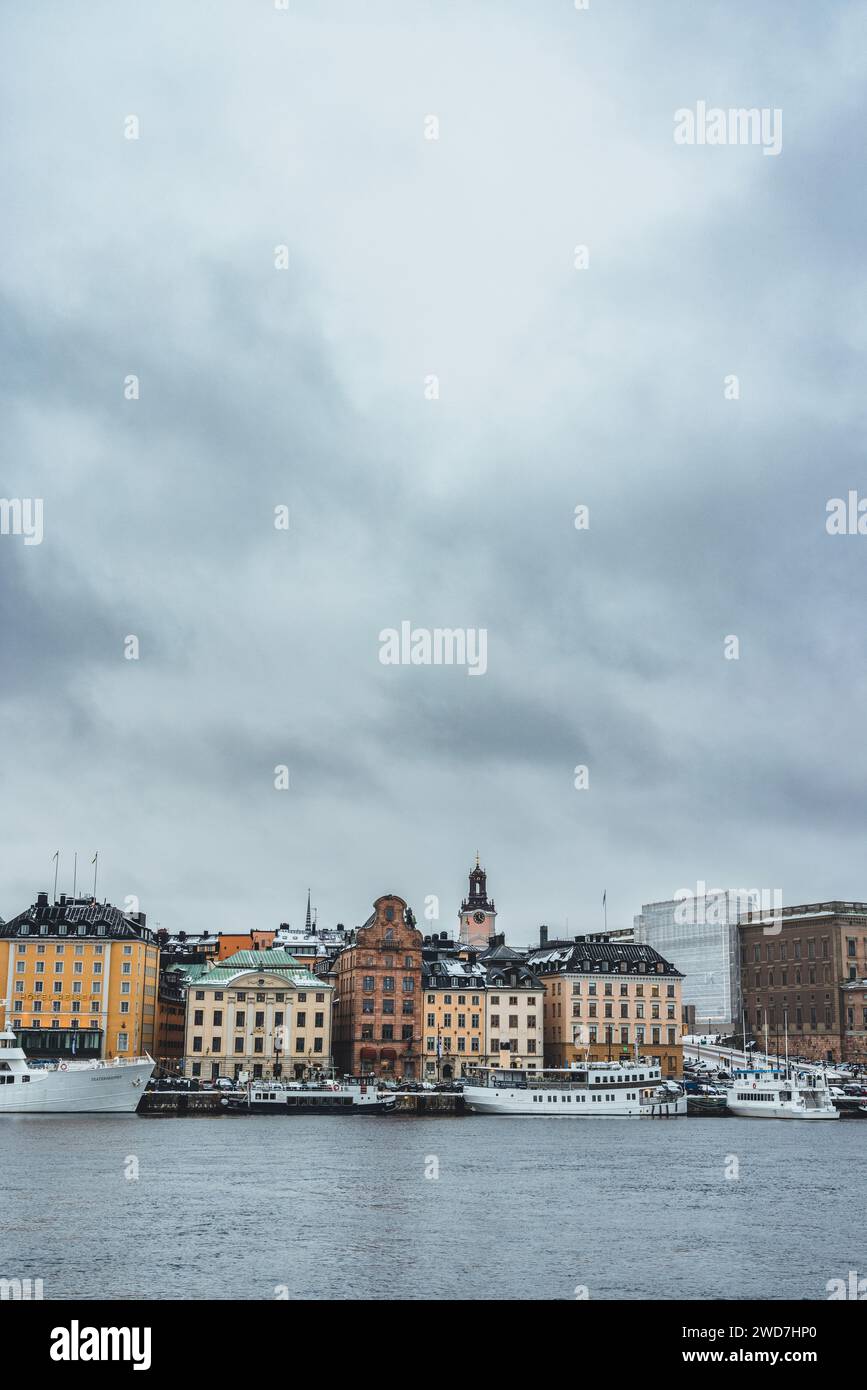 Stockholm, Sweden waterfront in winter with gray leaden skies Stock ...