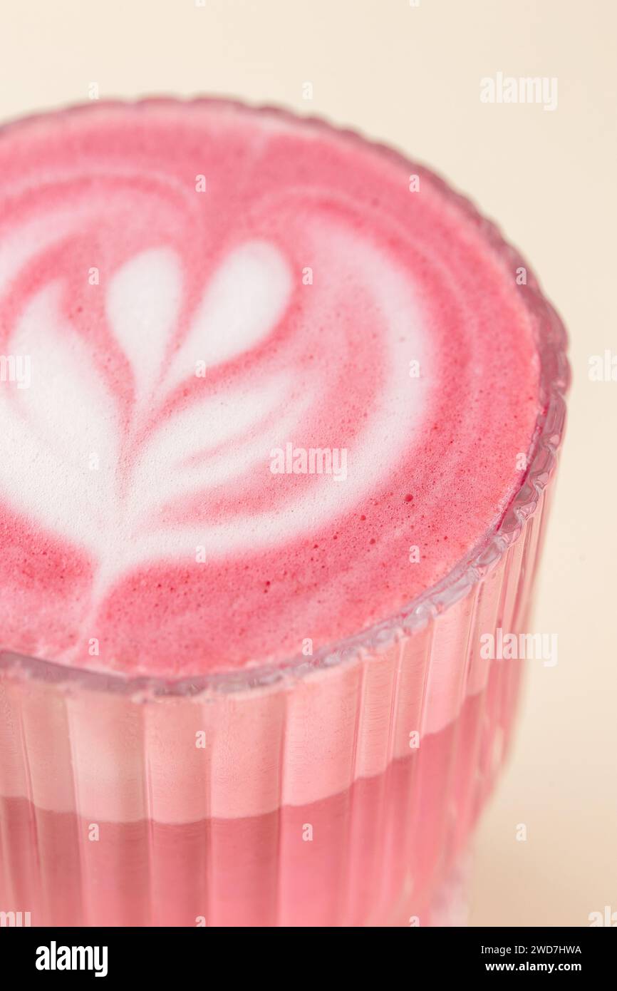 pink matcha latte on a cup on a light background Stock Photo - Alamy