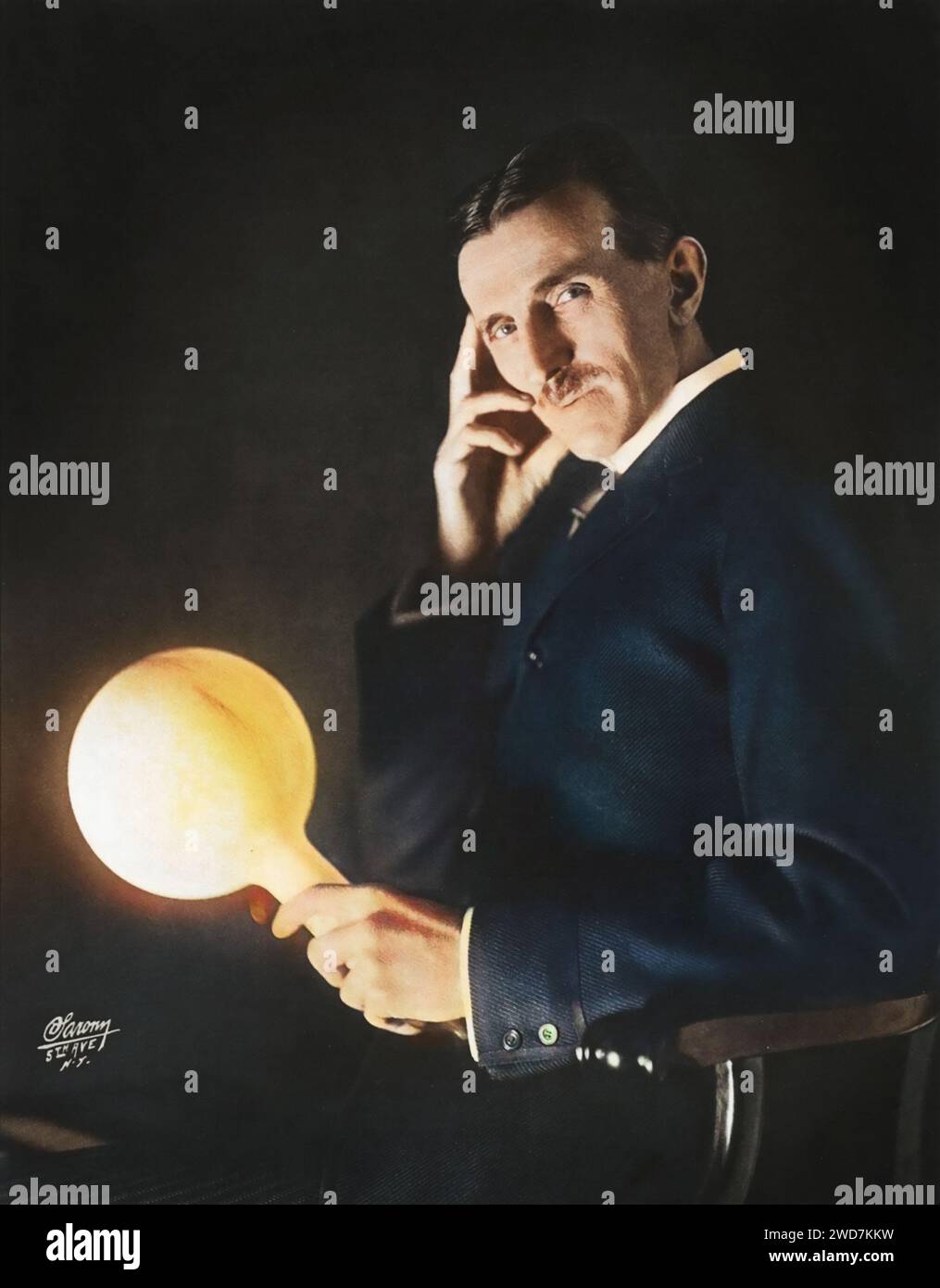 Portrait - Nikola Tesla carries a lamp for a few meters from the ...