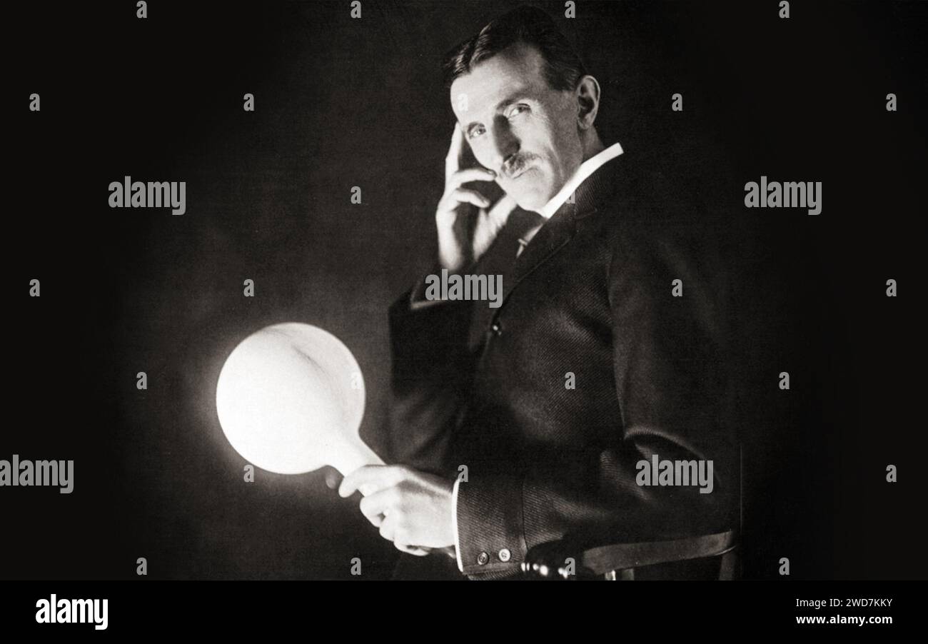 Portrait - Nikola Tesla carries a lamp for a few meters from the ...