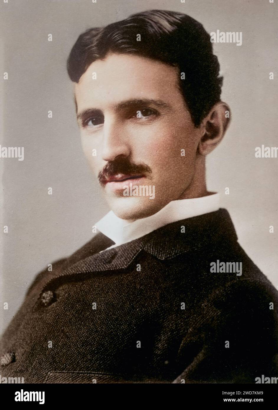 Portrait of Nikola Tesla by Sarony, c 1895 - colorized Stock Photo - Alamy