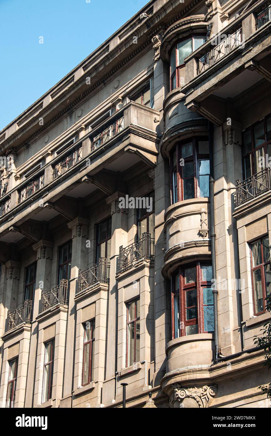 An antique building adorned with balconies and windows in Wuhan Stock ...