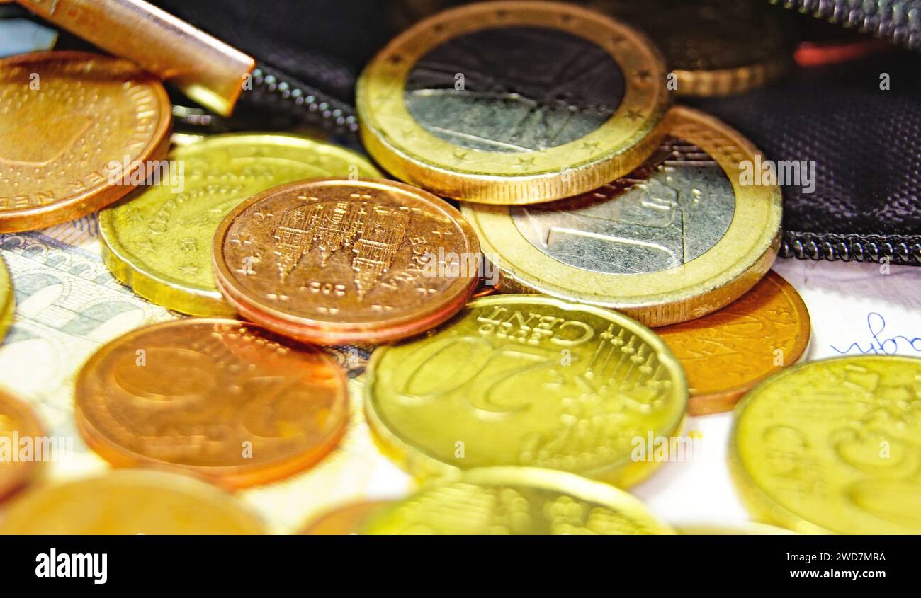 Money coins on white background for backgrounds Stock Photo - Alamy