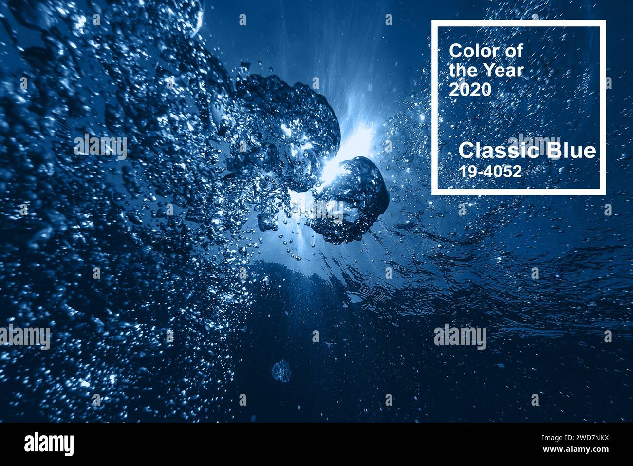 Classic blue main color trend of the Year 2020. air bubbles at the ...
