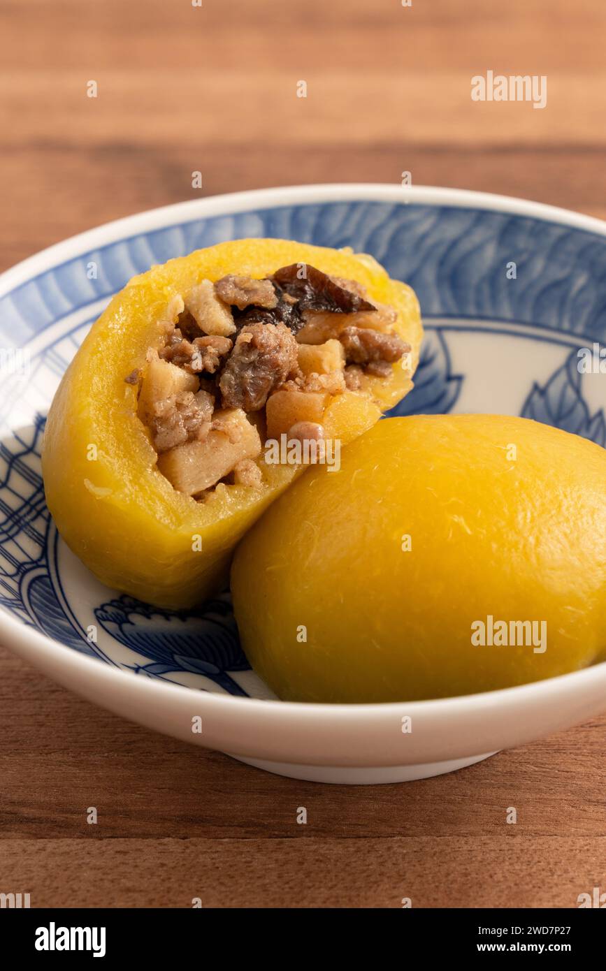Homemade sweet potato yam bun with ground pork meat, mushroom and ...