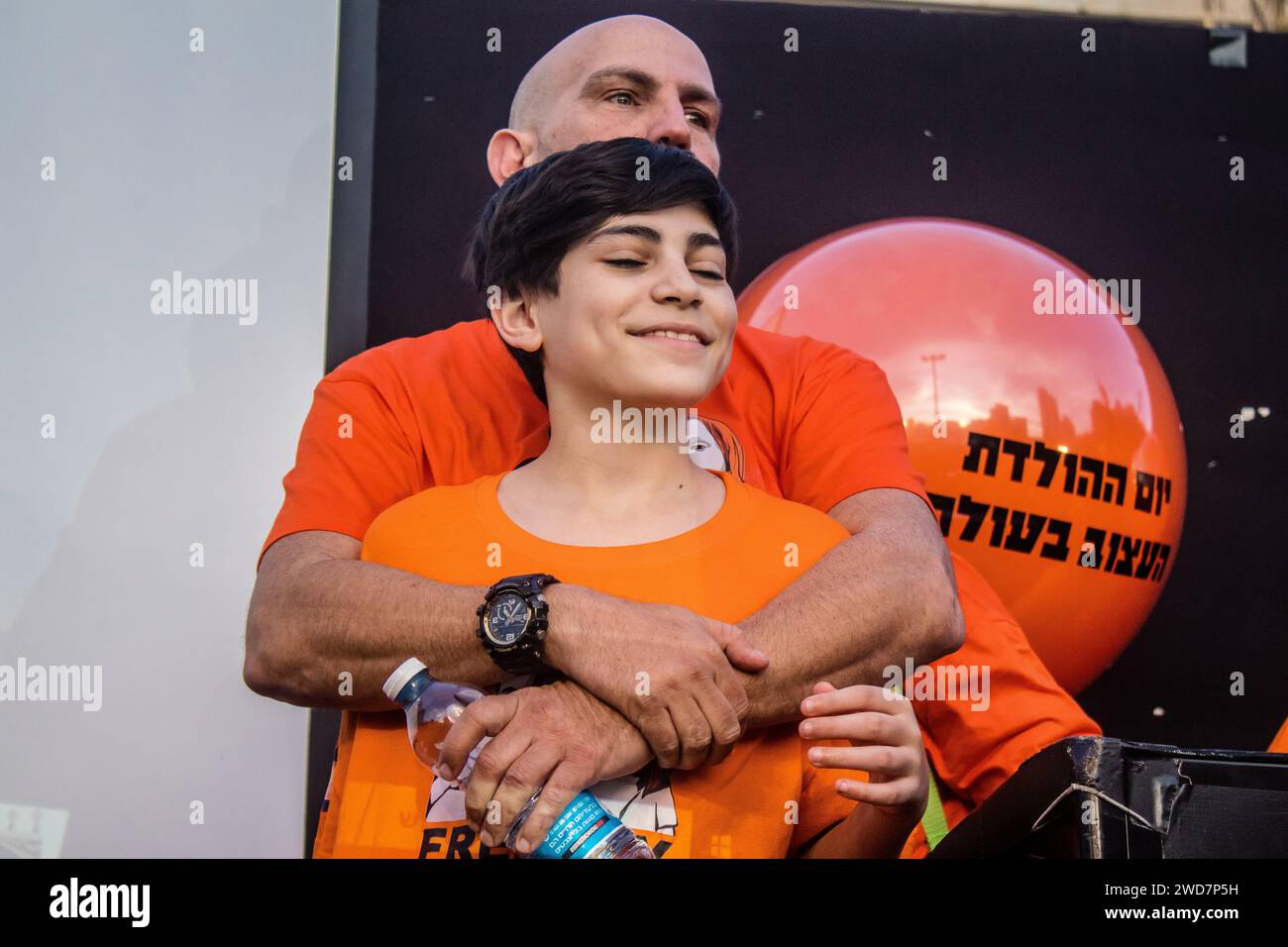 Tel Aviv, Israel - January 18, 2024 Kfir's family participate in ...