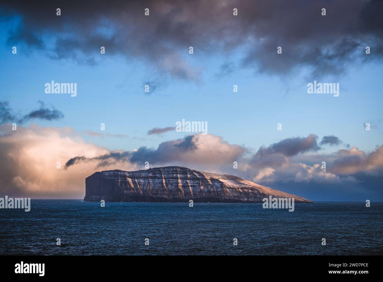 Dramatic view of island of Fugloy from Vidoy, Faroe Islands Stock Photo ...