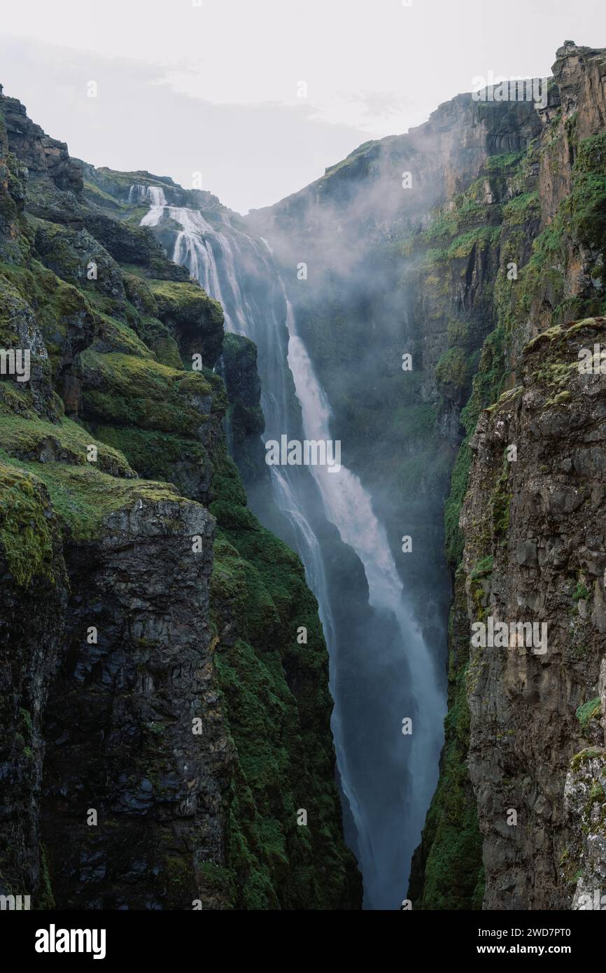 Glymur waterfall in Southern Iceland in the summertime Stock Photo - Alamy