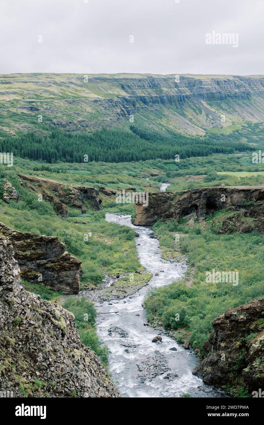 Summer Iceland landscape of coursing river and rocky mountains Stock ...