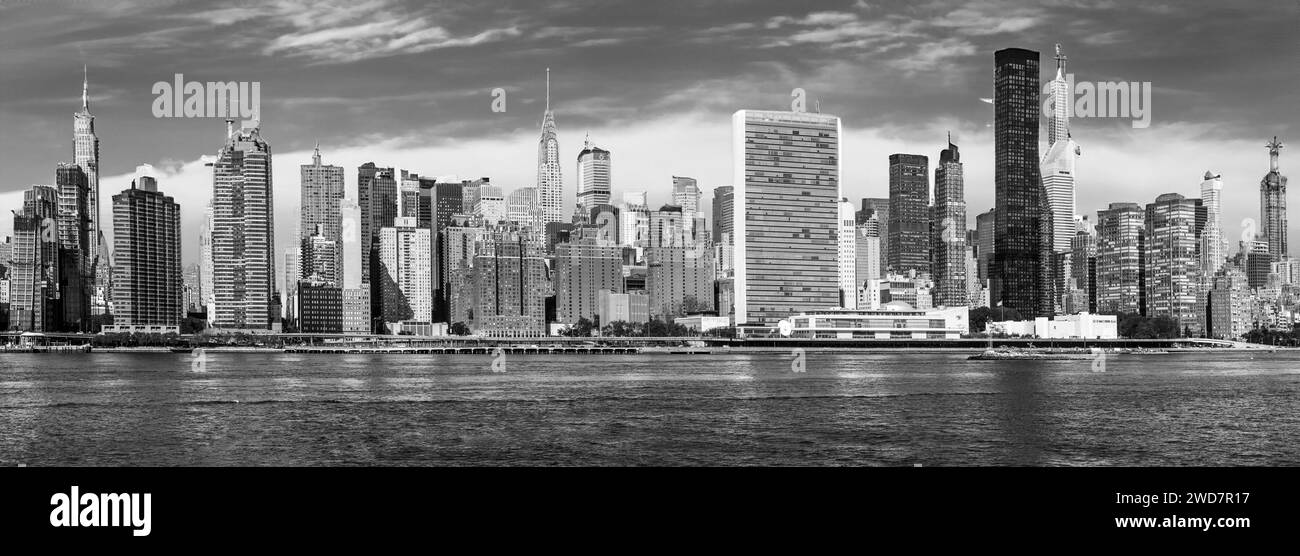 NEW YORK, USA - AUG 23, 2015: skyline of New York seen from east river ...