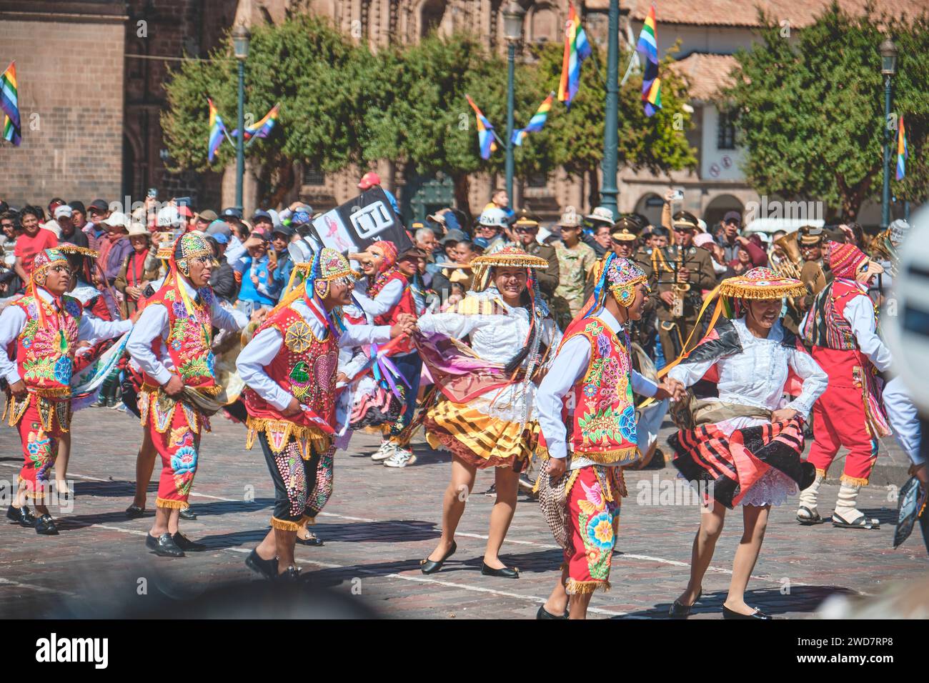 Cusco, Peru. June 25, 2023. parade of typical dances in the cathedral ...