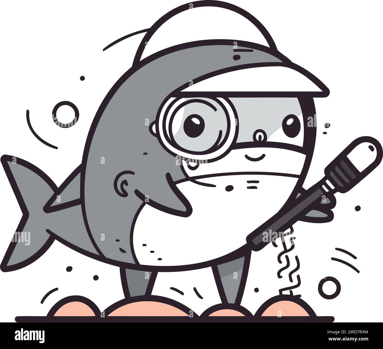 Vector illustration of a cute cartoon shark holding a corkscrew Stock ...