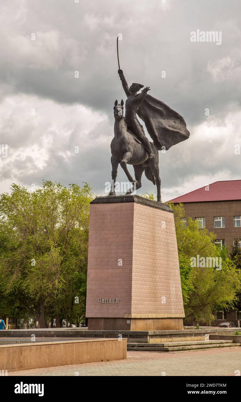 Monument to Vasily Chapayev in front of railway station in Oral ...