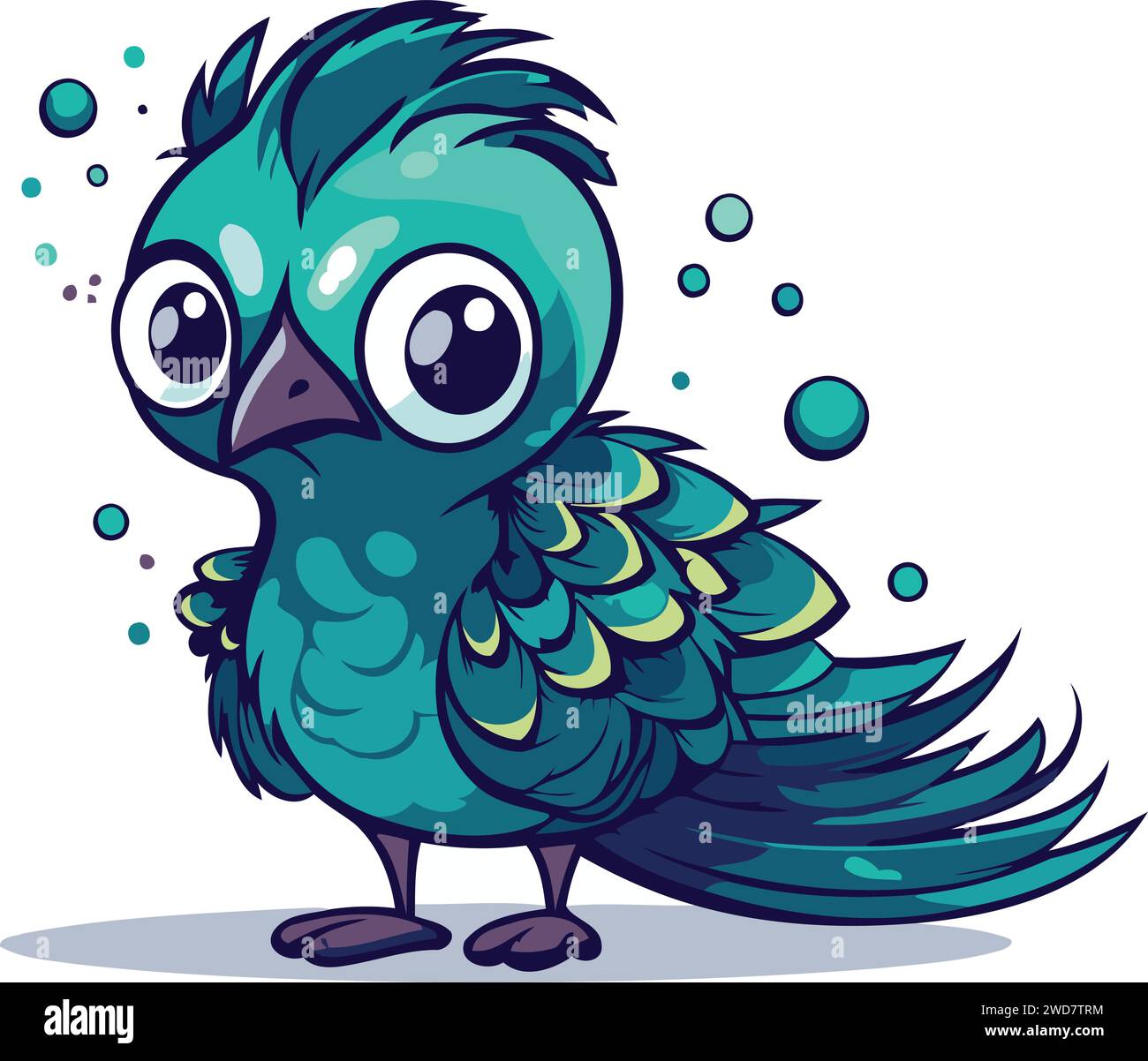 Cute cartoon blue bird isolated on white background. Vector ...