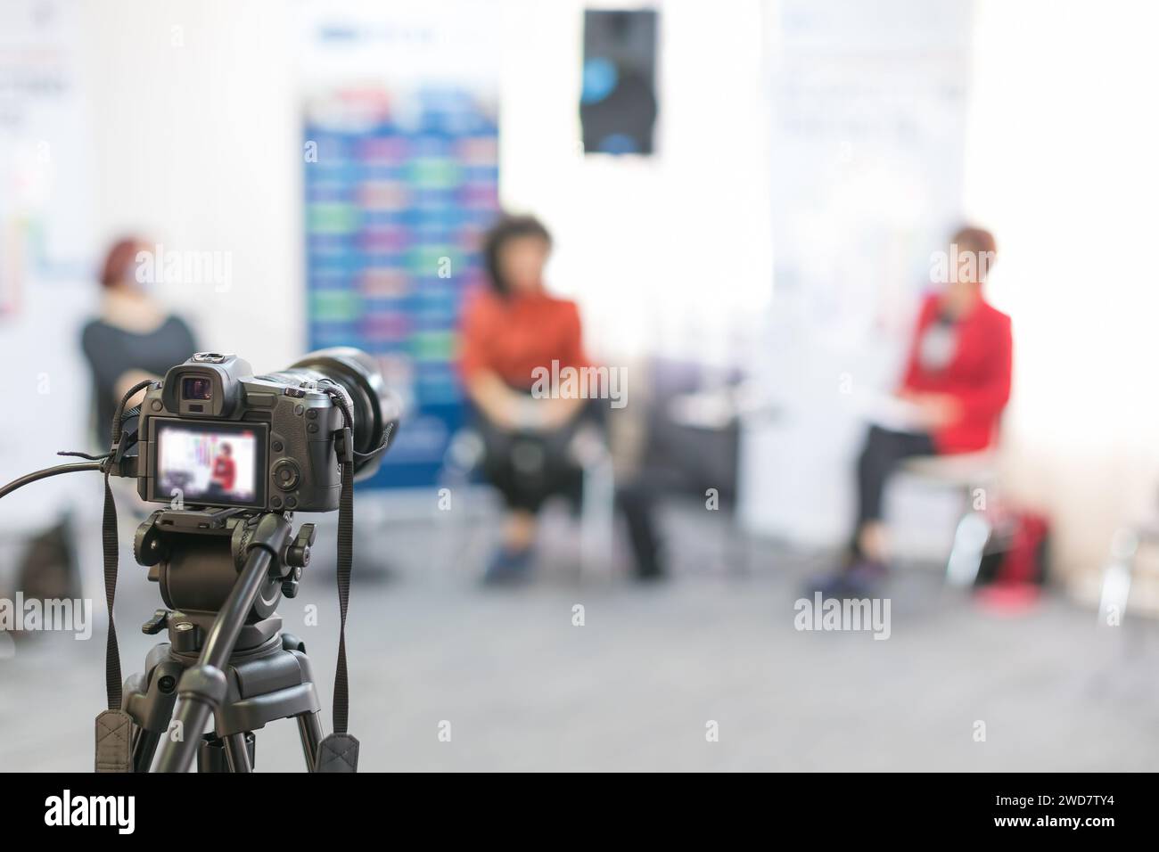 streaming video on conference debate Stock Photo - Alamy