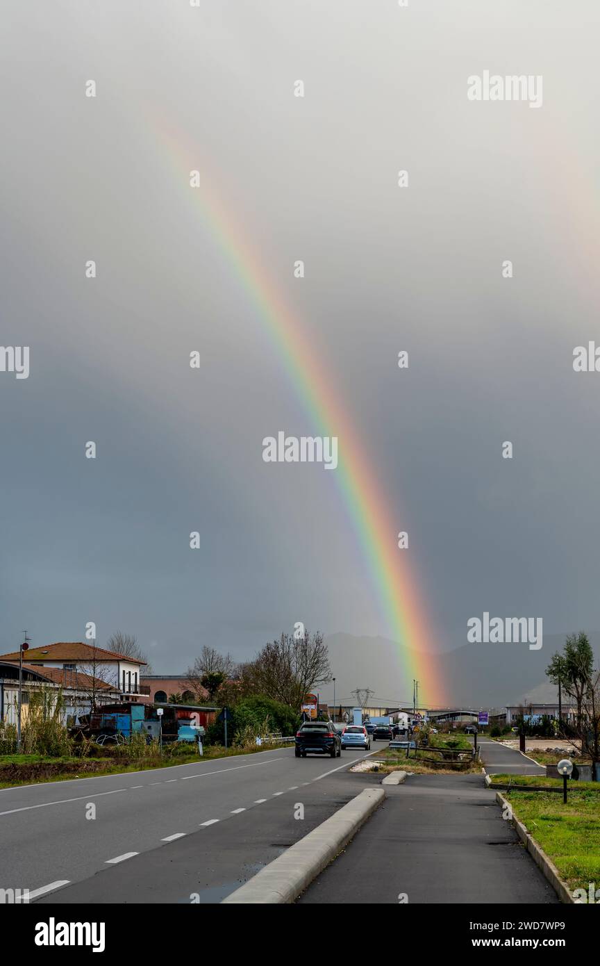 A large rainbow on the road that crosses the hamlet of Lavoria ...