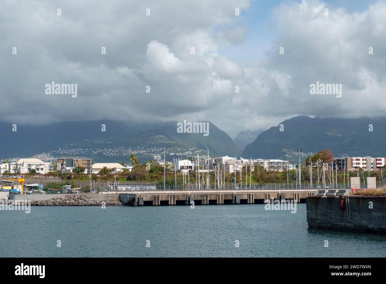 A view of the harbour in the town of Le Port, near La Possession ...