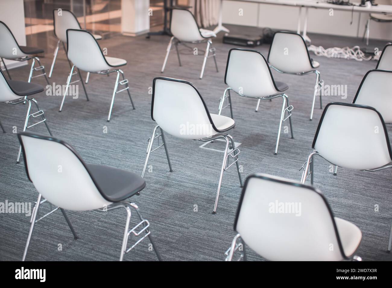detail of empty conference room with gray seats Stock Photo - Alamy