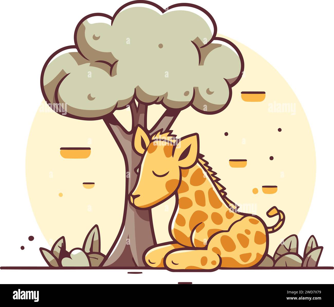 Giraffe and tree. Vector illustration in flat cartoon style Stock ...
