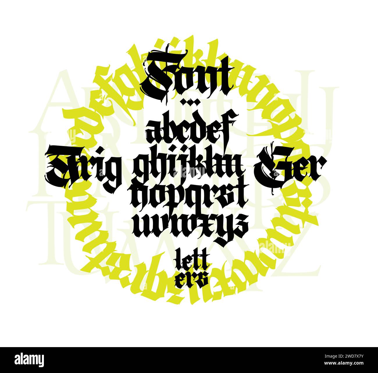 Gothic font from Latin letters. Vector. English alphabet. Medieval ...