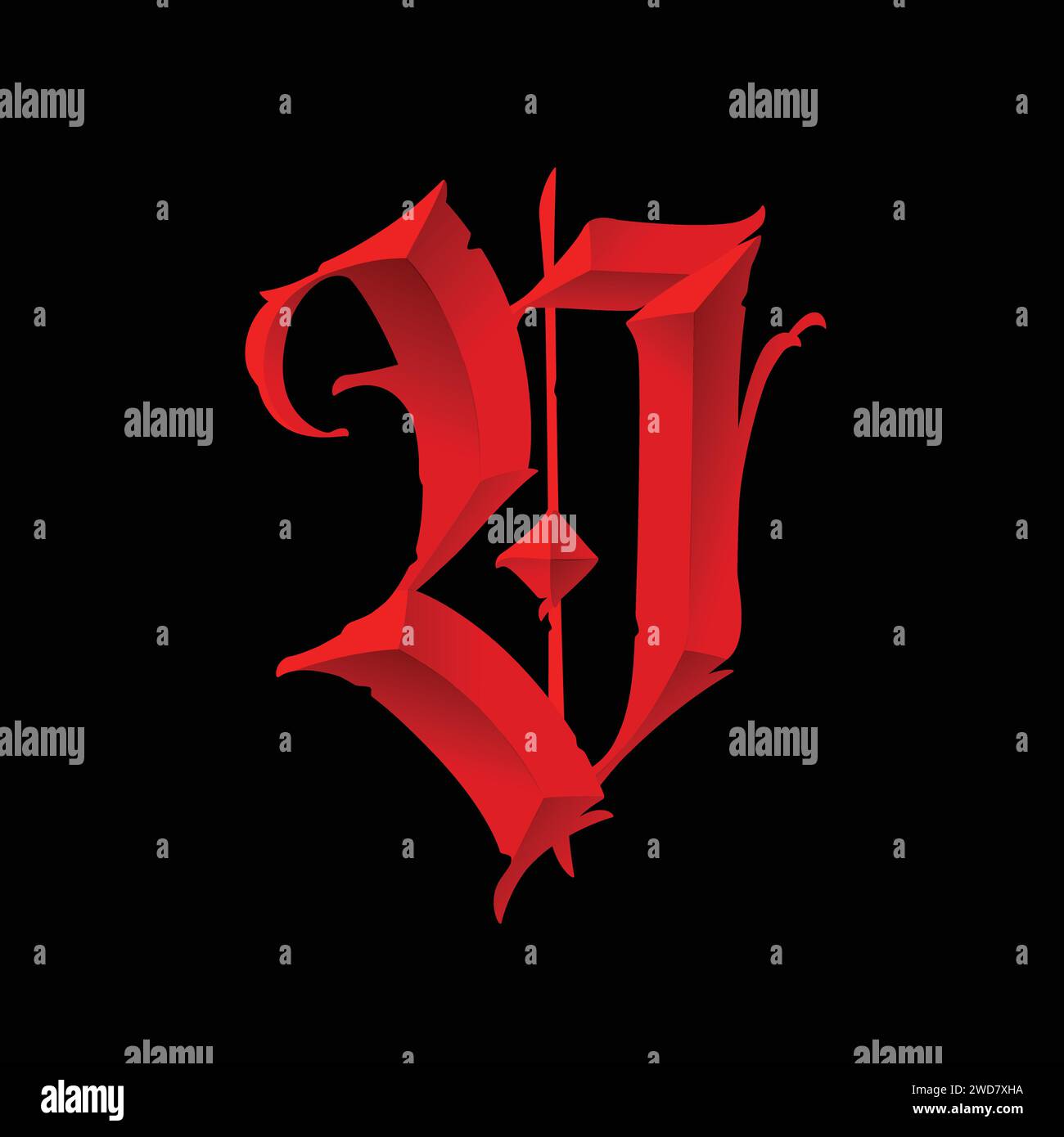 Letter V, in the Gothic style. Vector. Alphabet. Calligraphy and ...