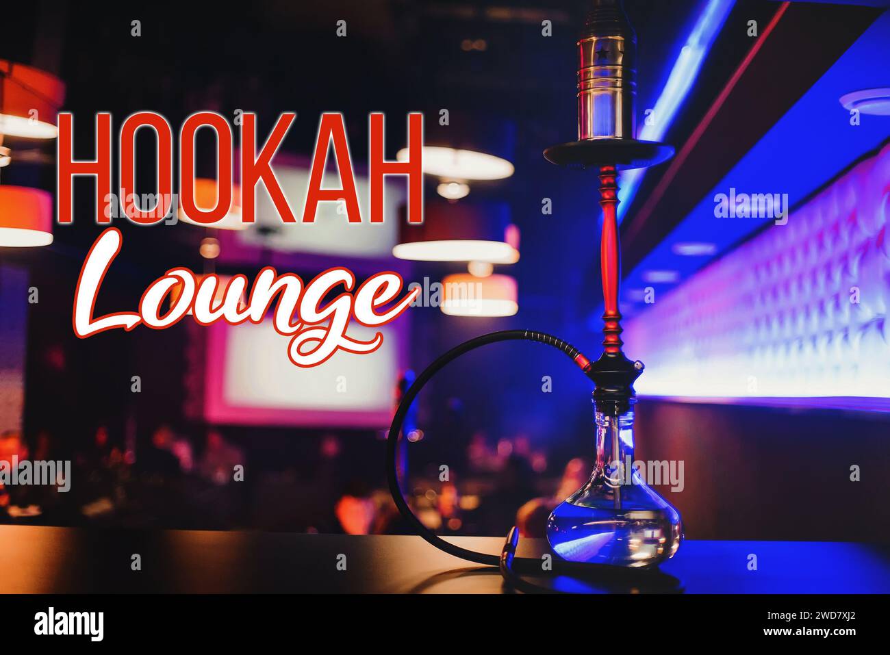 Beautiful hookah on the table in the interior of the restaurant. The concept of the hookah ...