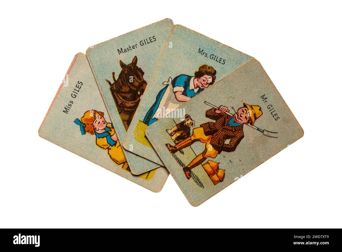 old retro Happy Families playing cards isolated on white background ...