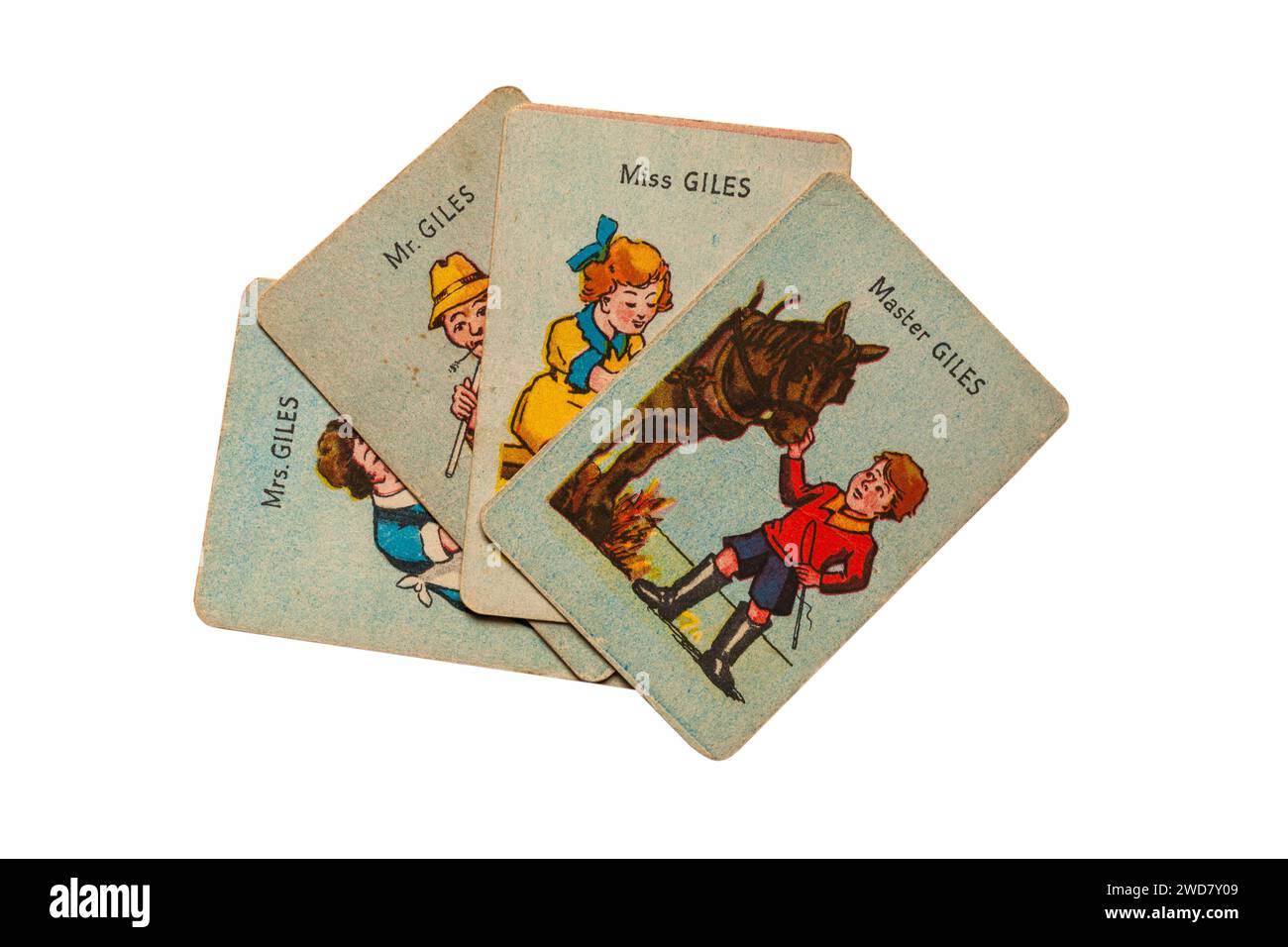 old retro Happy Families playing cards isolated on white background ...