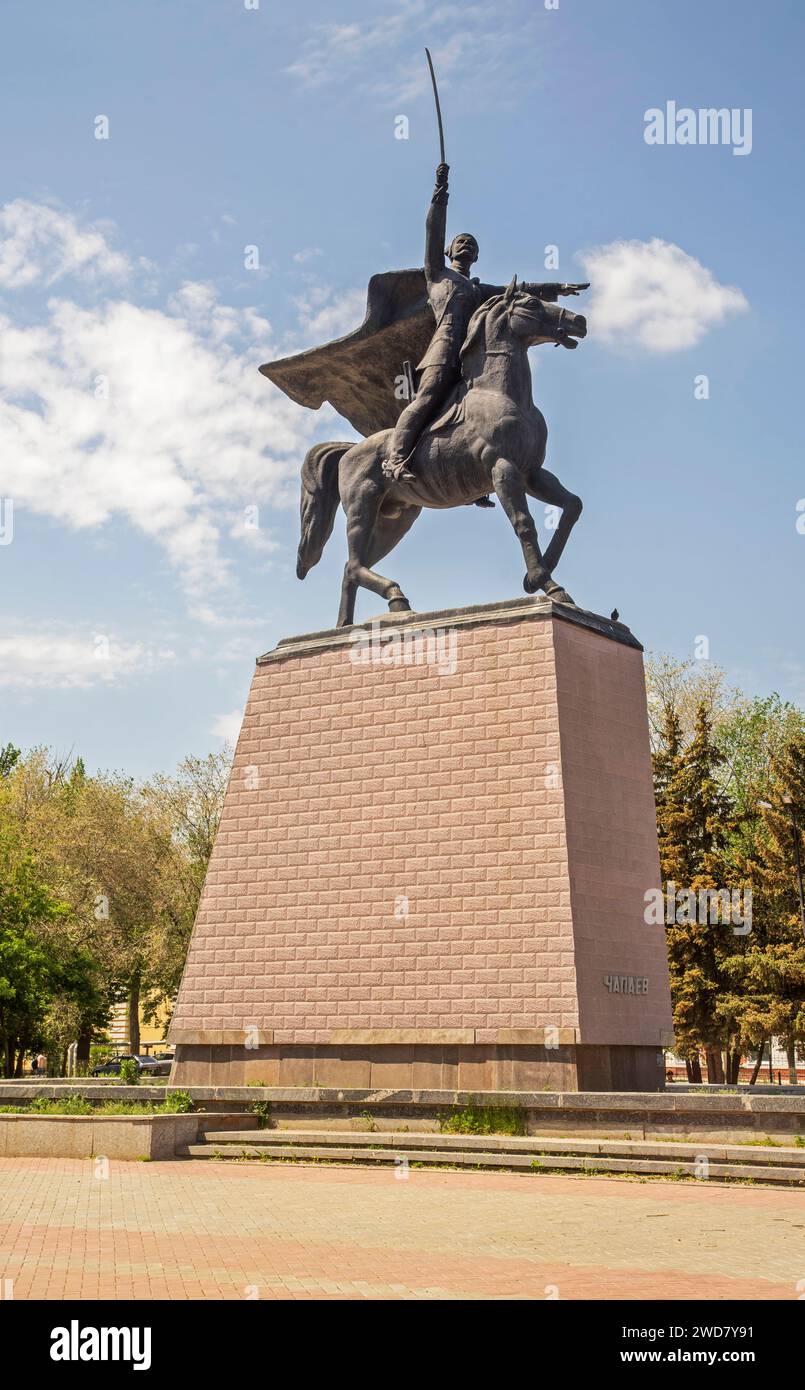 Monument to Vasily Chapayev in front of railway station in Oral ...