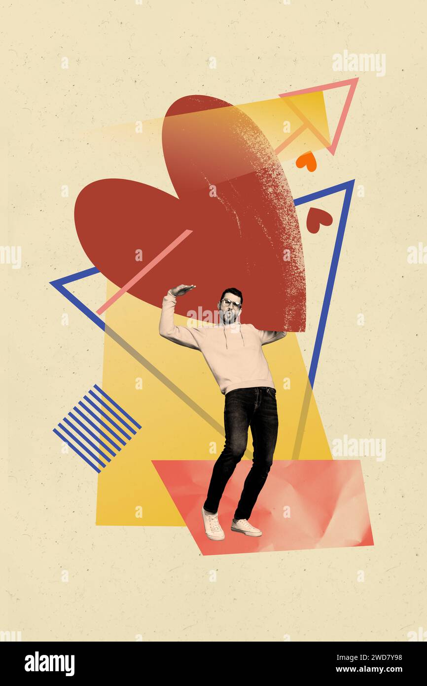 Vertical collage picture of black white colors cool guy dancing carry ...