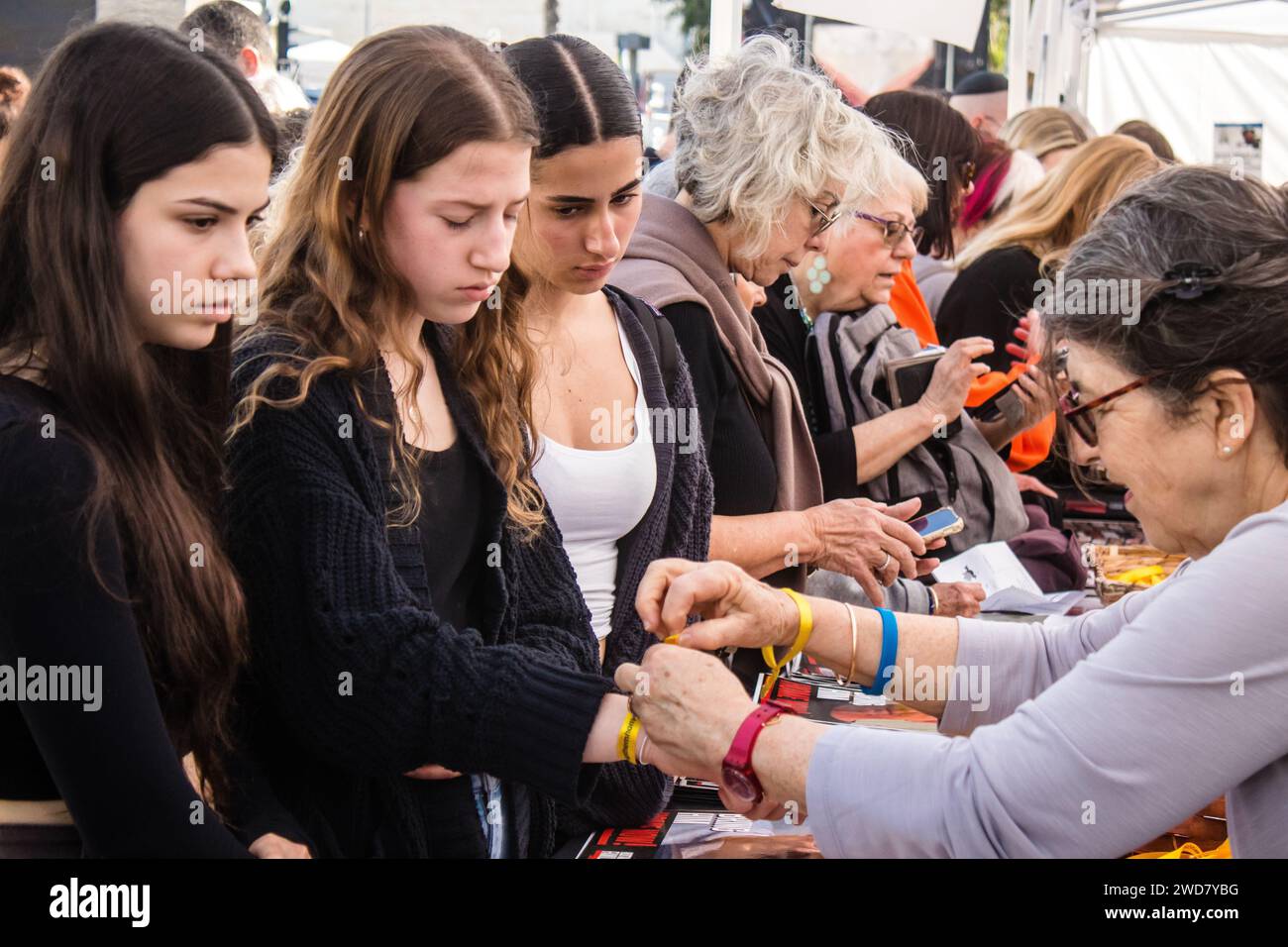 Tel Aviv, Israel - January 18, 2024 Visitors shop at the "Bring Them ...
