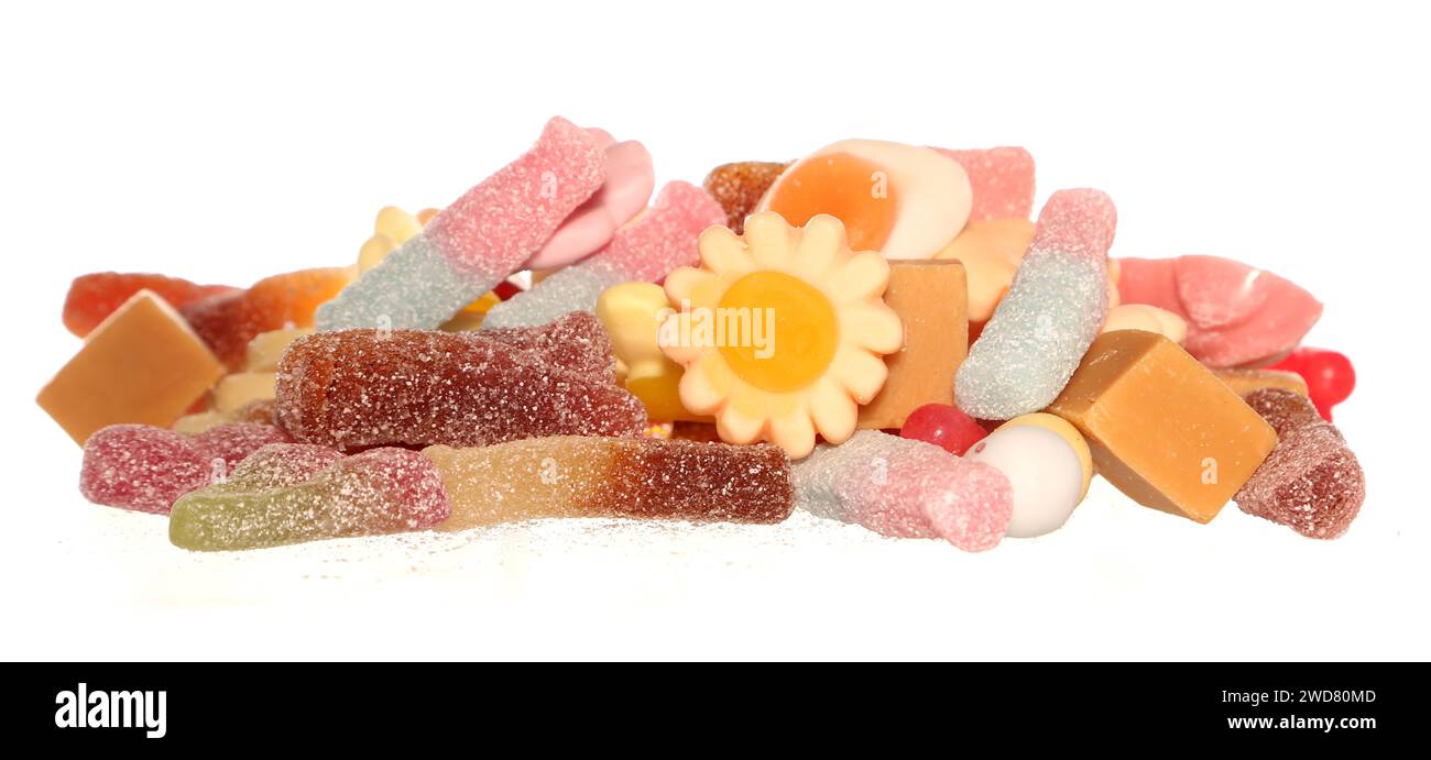 Pile of random pick and mix sweets isolated on a white background Stock ...