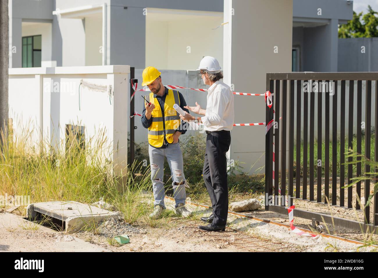 Senior officer male argue complain blame to construction engineer ...
