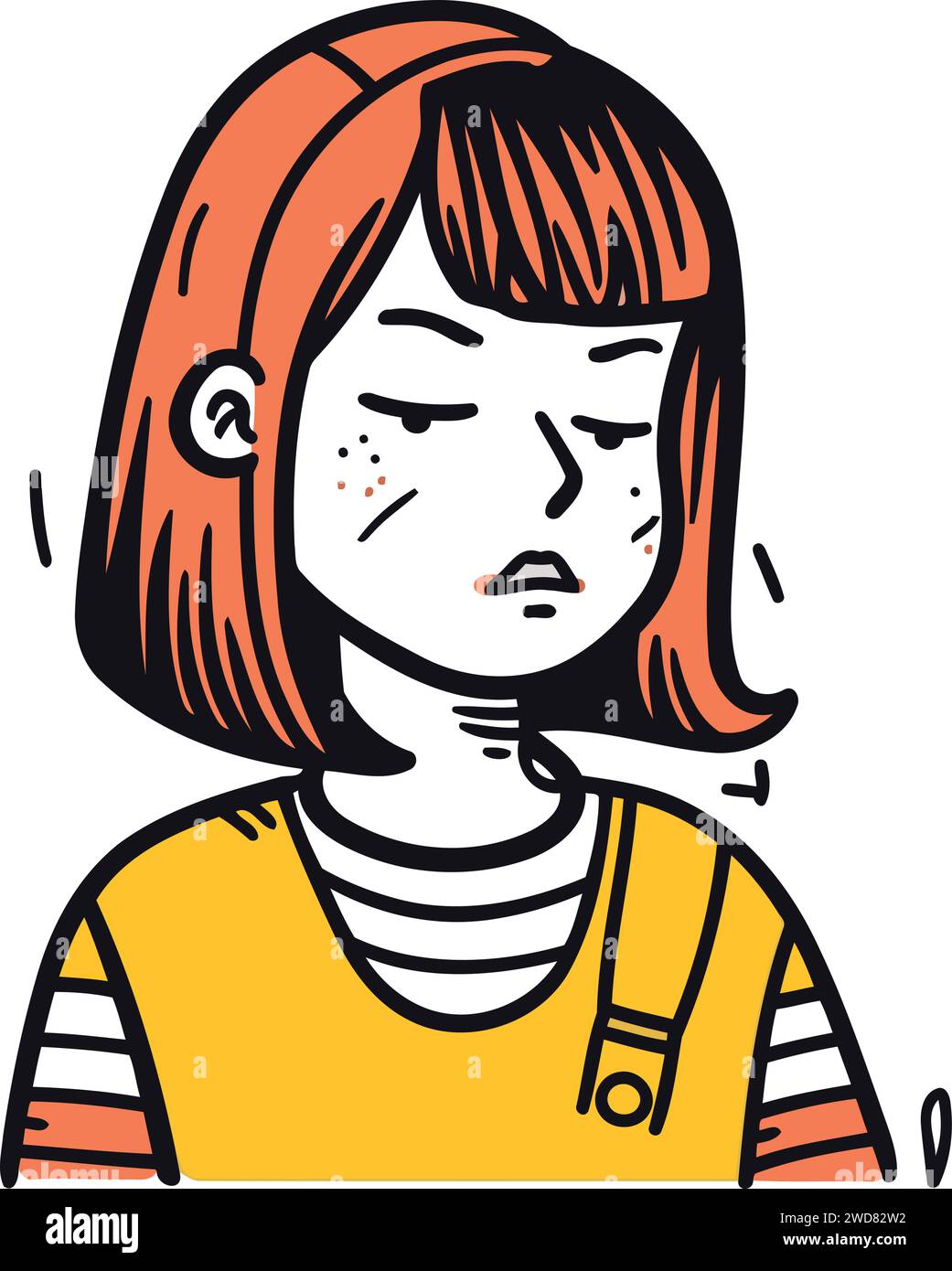 sick woman with sore throat. vector illustration in doodle style Stock ...