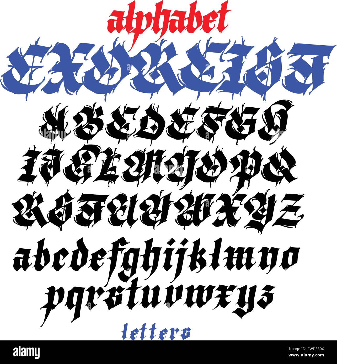 Gothic font from Latin letters. Vector. English alphabet. Medieval ...
