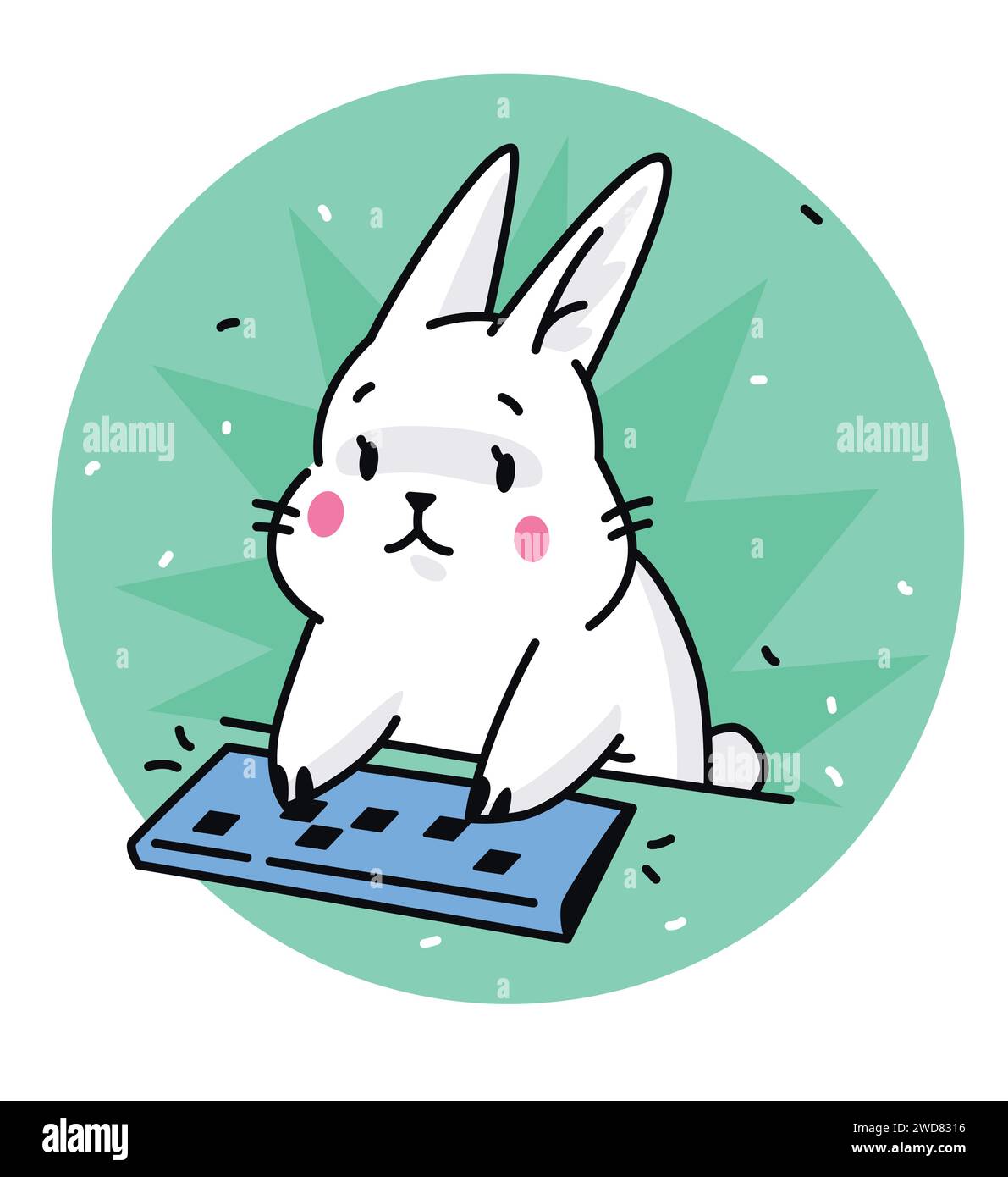 Illustration of a hare at a keyboard. Vector. Sticker of a white cute ...