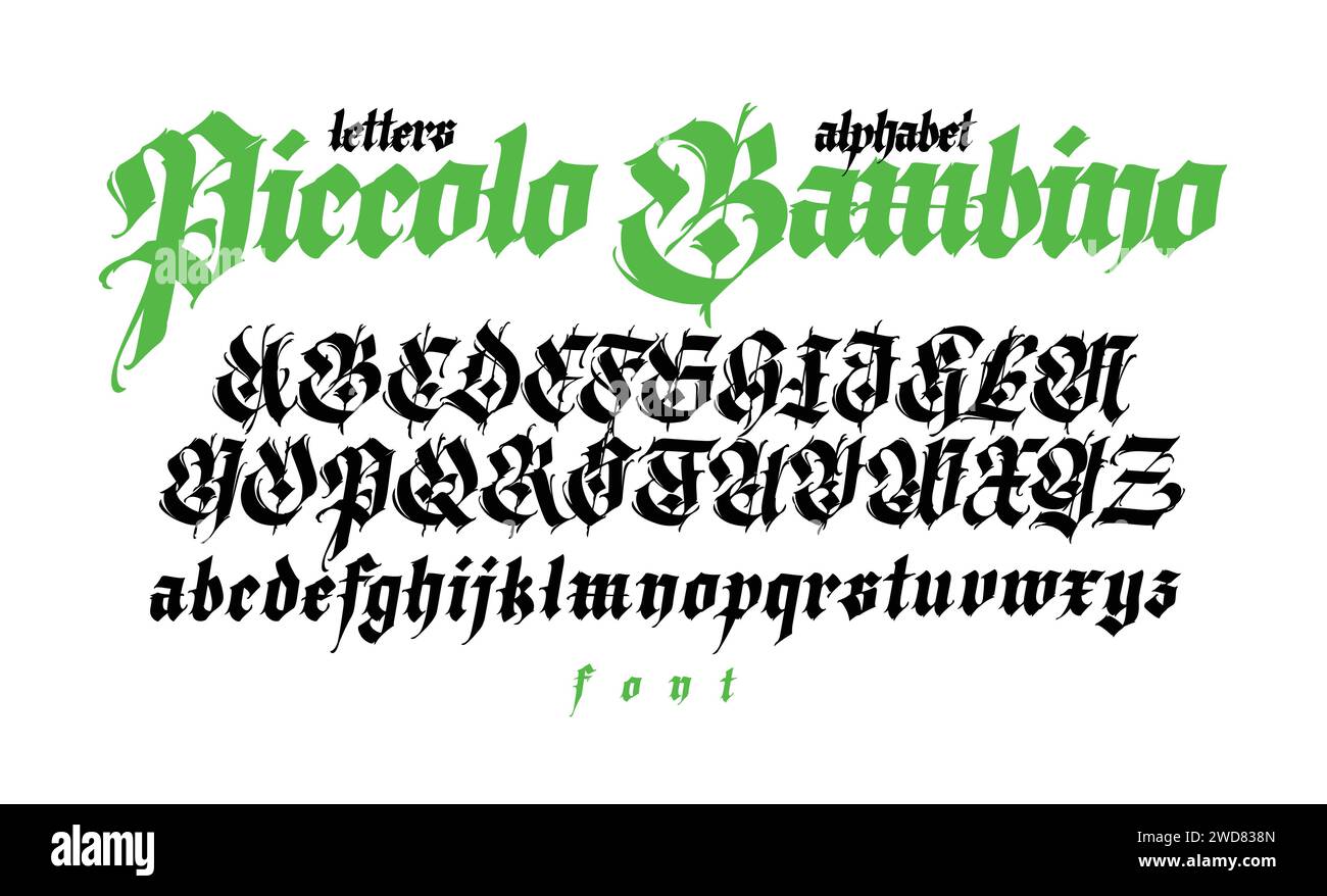 Gothic font from Latin letters. Vector. English alphabet. Medieval ...