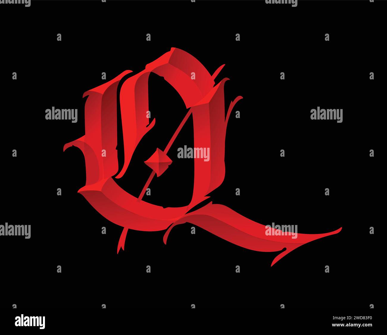 Letter Q, in the Gothic style. Vector. Alphabet. Calligraphy and ...