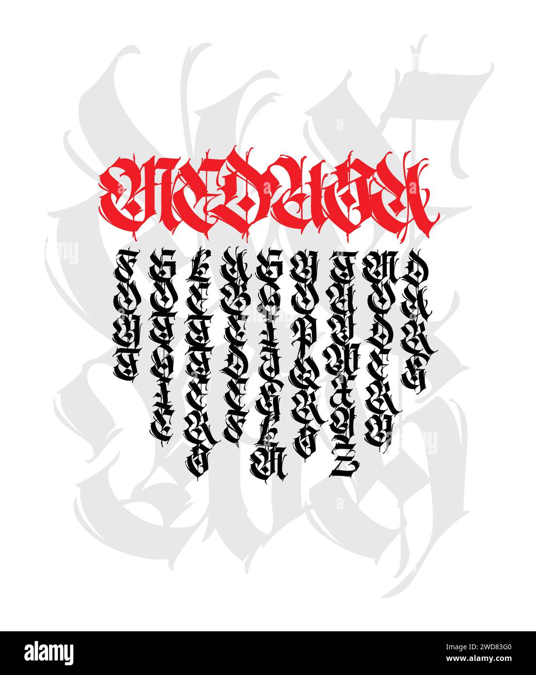 Gothic font from Latin letters. Vector. English alphabet. Medieval ...