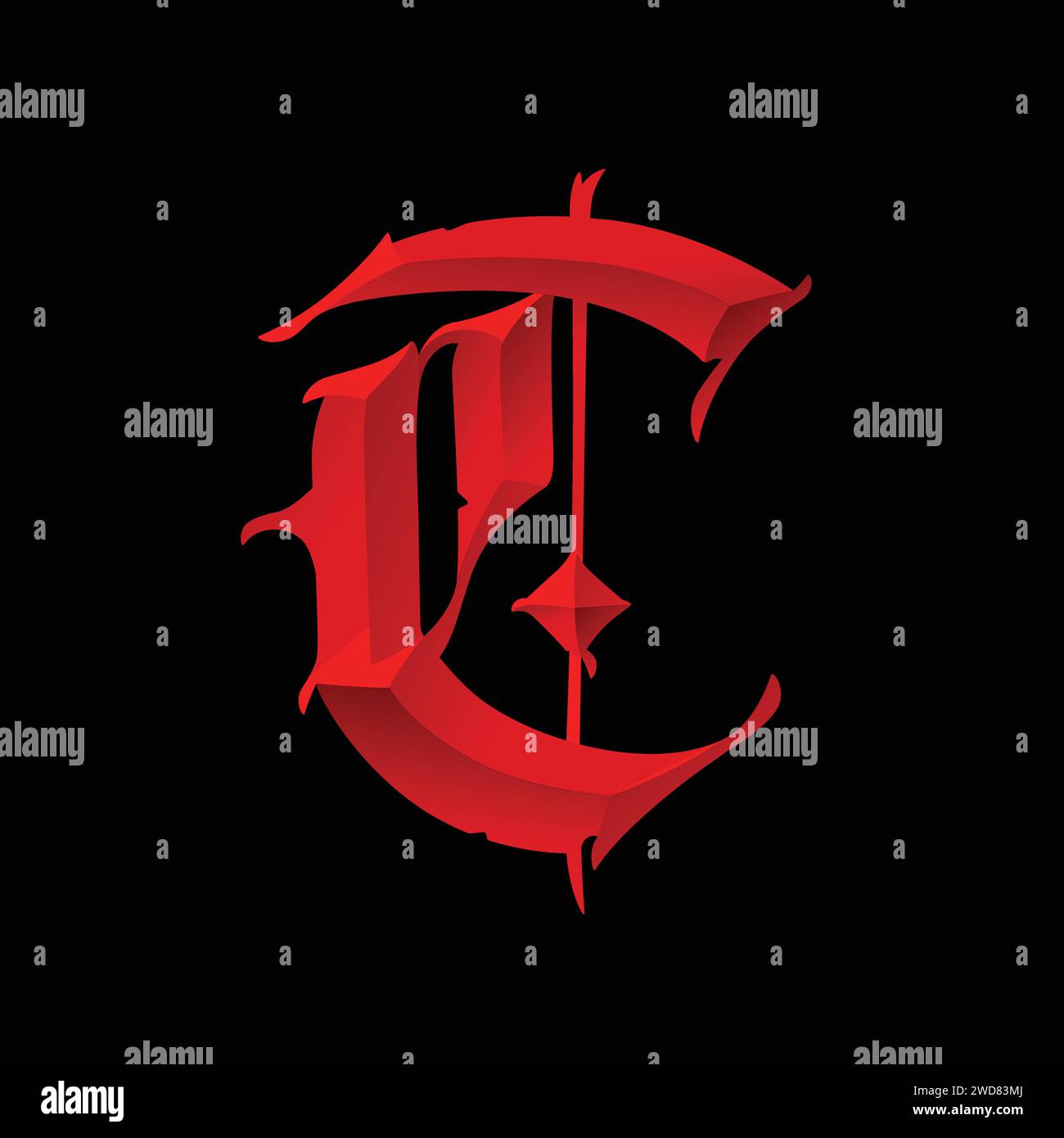 Letter T, in the Gothic style. Vector. Alphabet. Calligraphy and ...