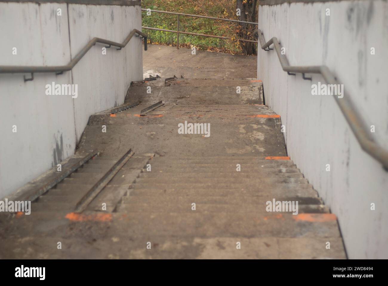 Stairs down. Bridge over the highway. Pedestrian crossing across the ...