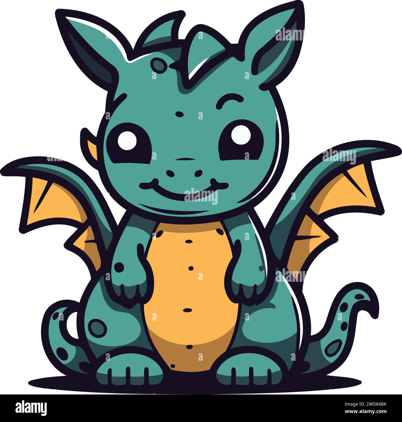 Vector illustration of a cute cartoon dragon. Isolated on white ...