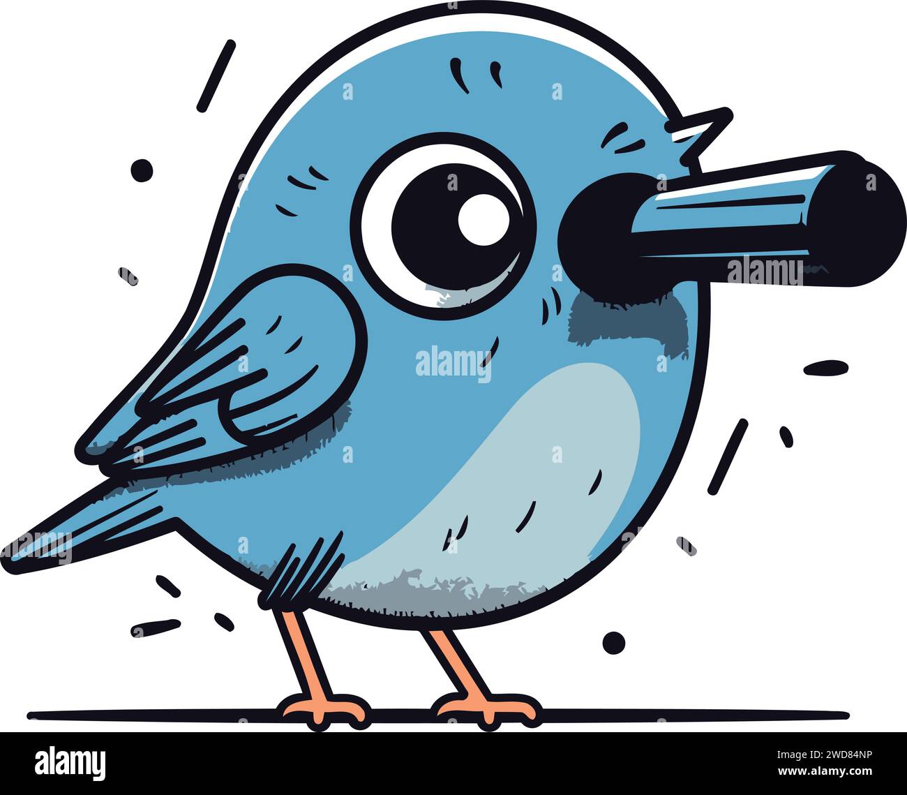 Funny cartoon blue bird. Vector illustration isolated on white ...