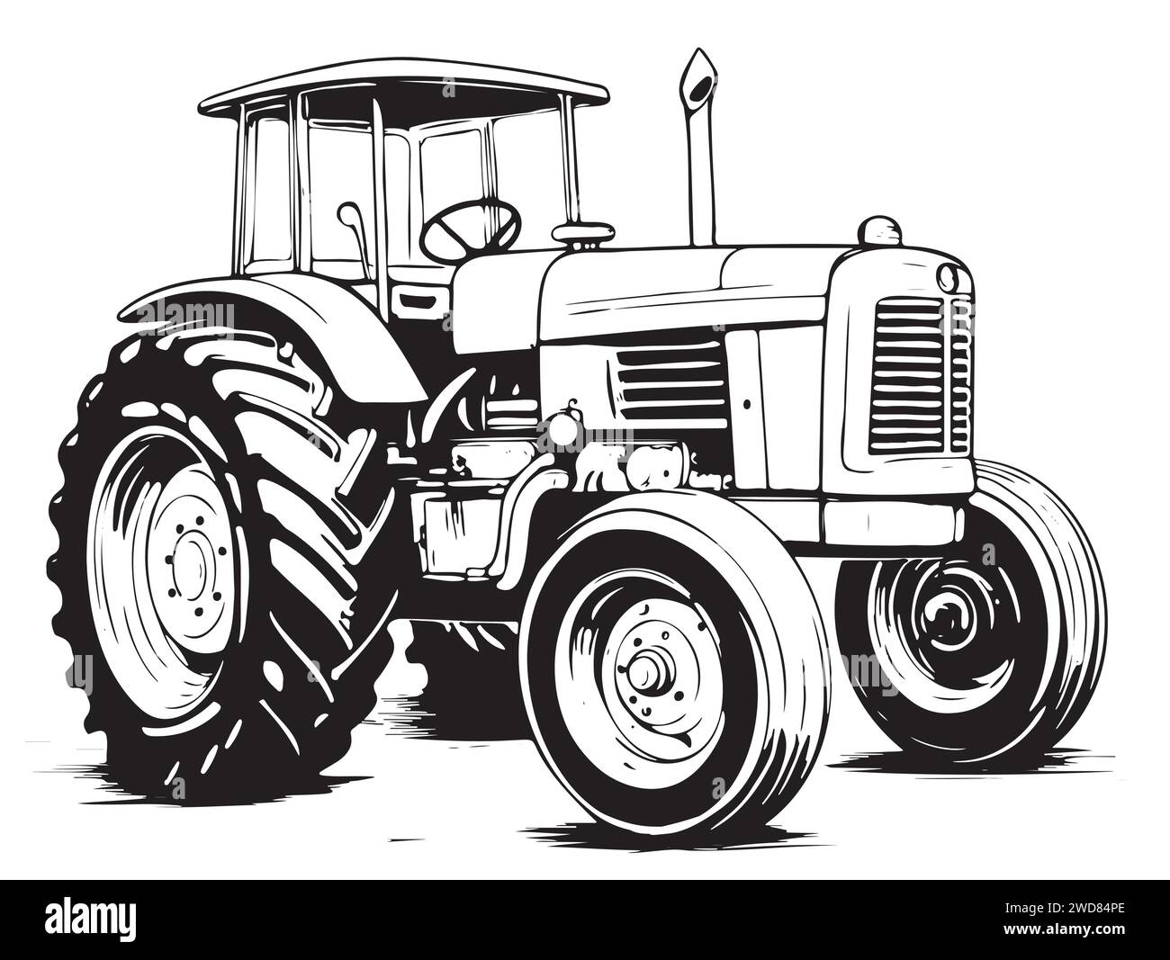 Agricultural tractor sketch. Farming concept vector illustration Stock ...
