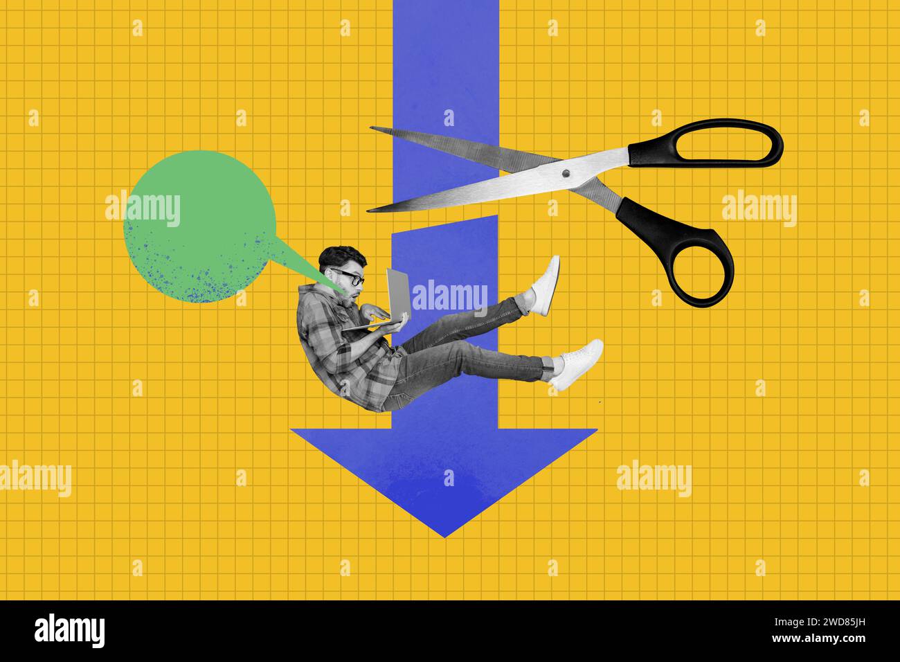 Collage picture sketch of afraid scared man falling down losing ...