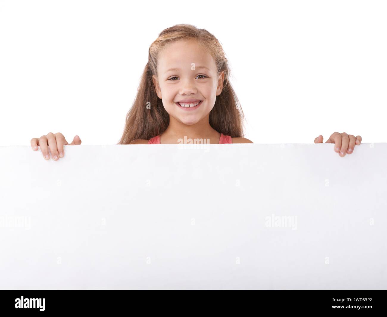 Poster, portrait and child advertising space, broadcast news and ...