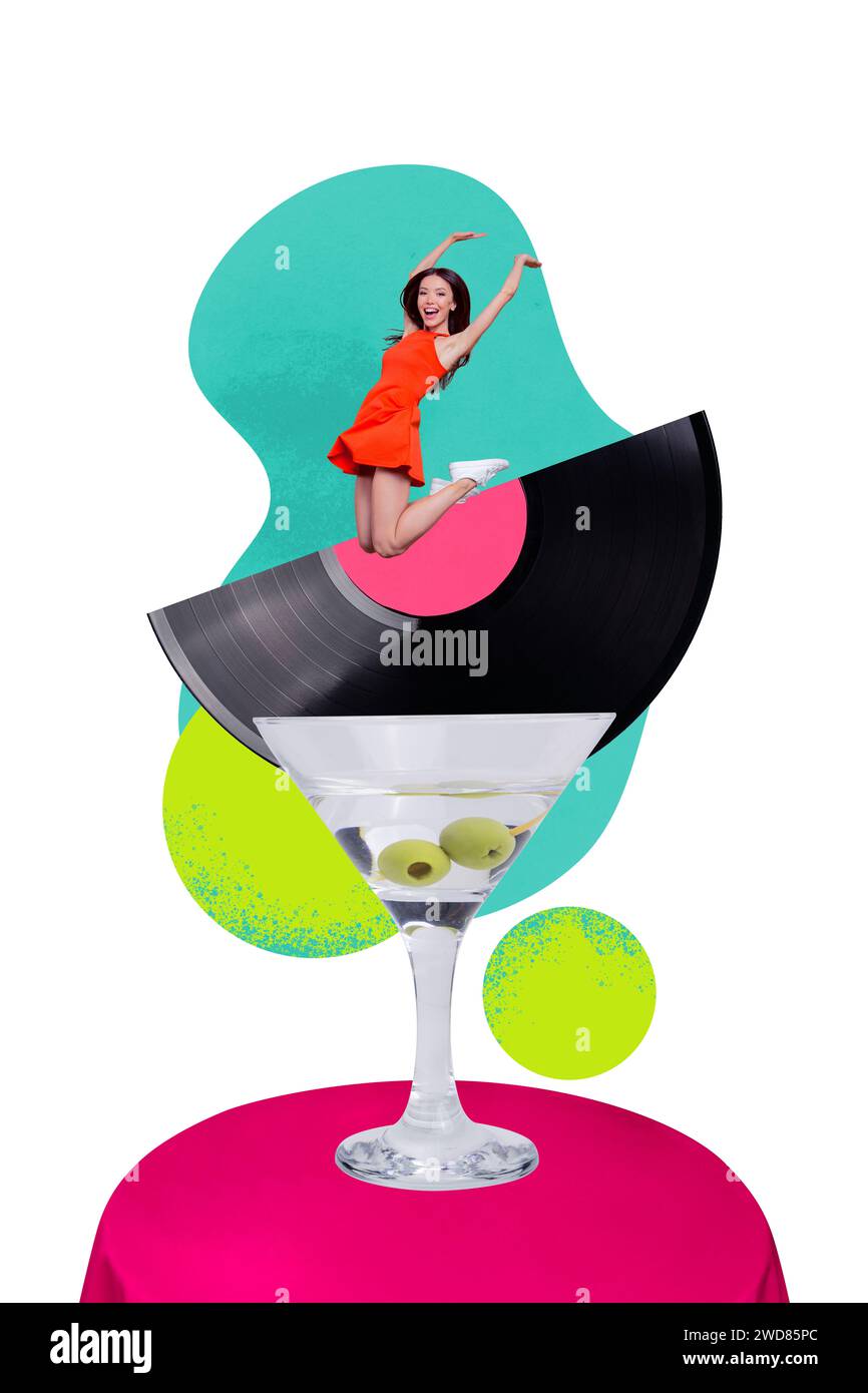 Collage picture of cheerful ecstatic glad shouting lady jumping up ...