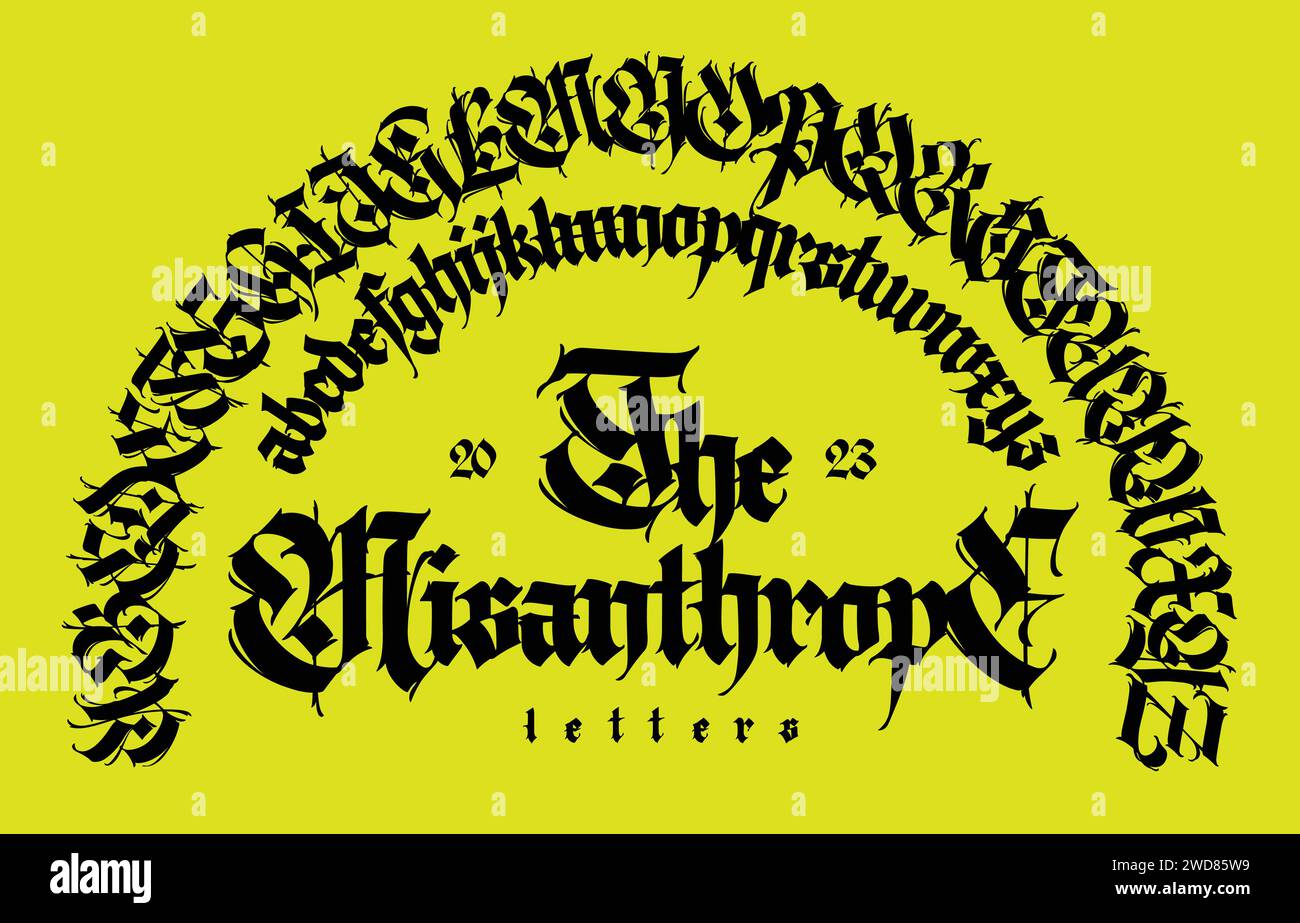 Gothic font from Latin letters. Vector. English alphabet. Medieval ...