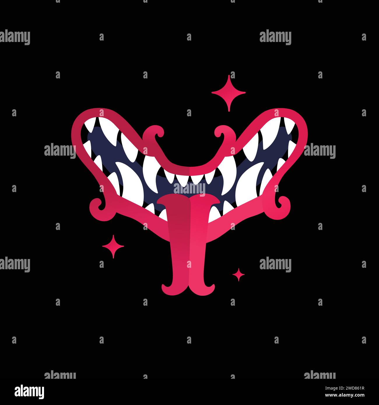 Mouth with teeth and red tongue. Vector. Silhouette of the mouth of a ...
